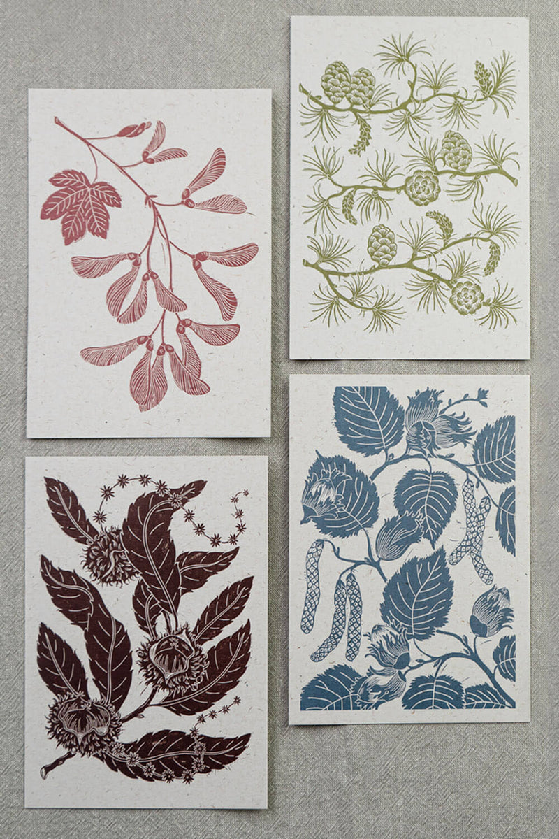 Trees Linocut Postcard Set By Isla Middleton