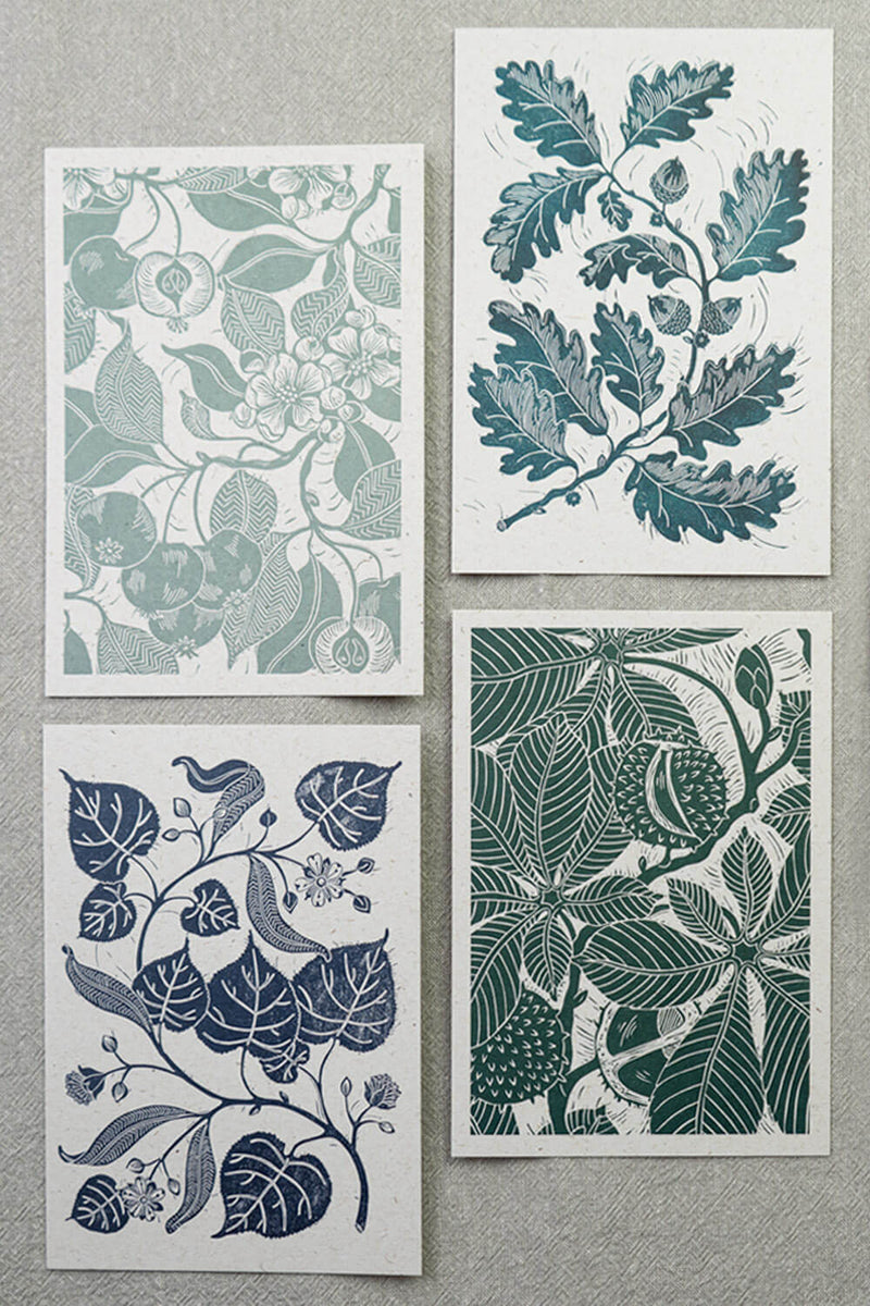 Trees Linocut Postcard Set By Isla Middleton